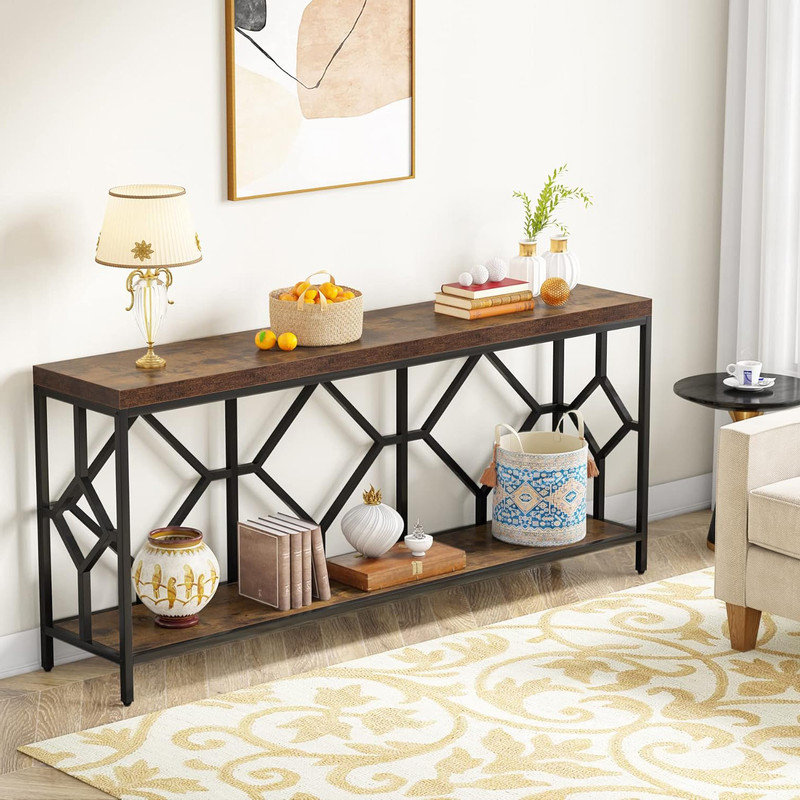 Mercer41 71 Inch Extra Long Sofa Table Long Sofa Console Tables Behind Couch Table with Open Storage Shelf Wayfair